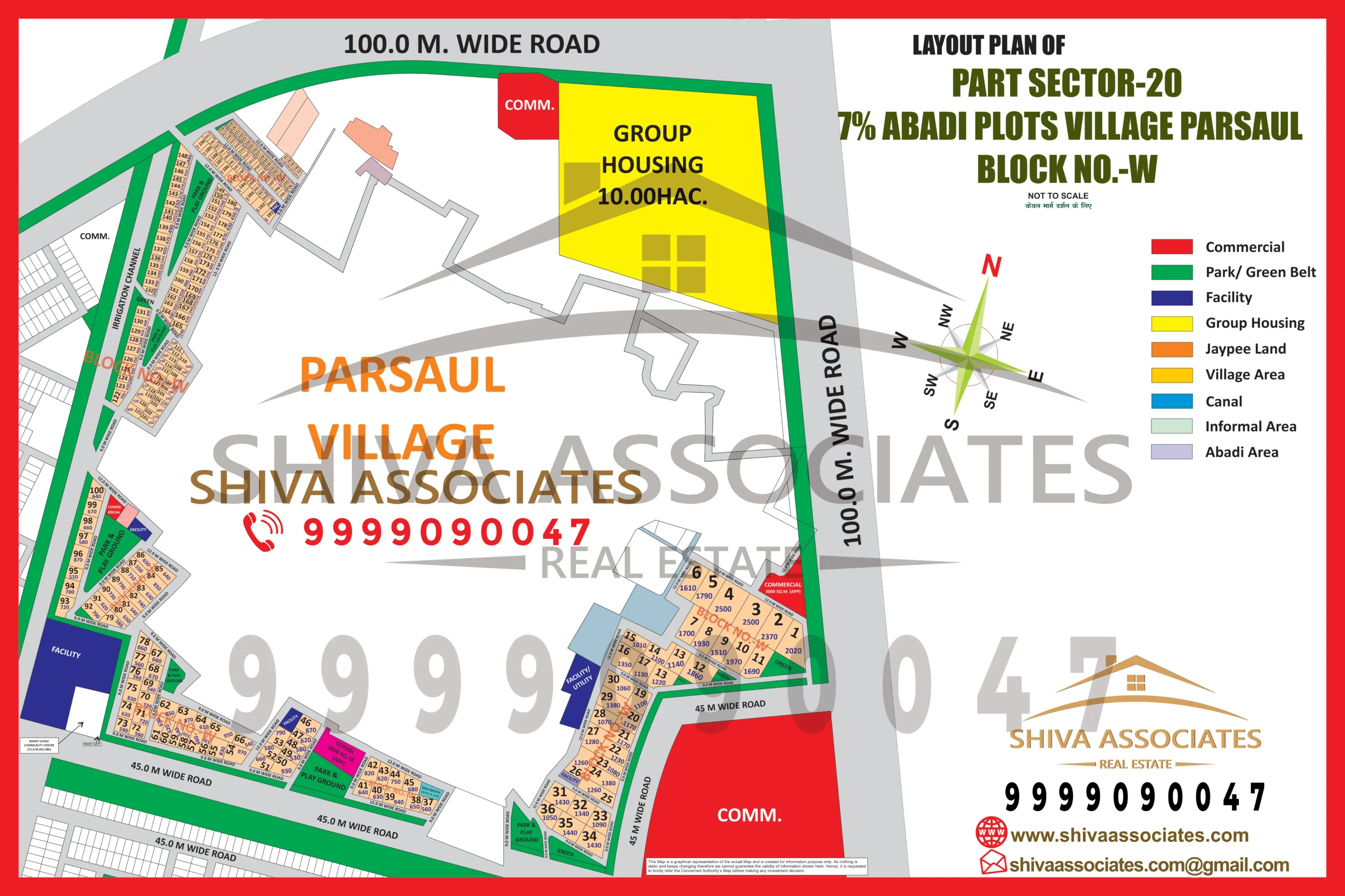 Sector-20 Village Parsaul, Block No.-W HD Map Layout Plan of Village ...